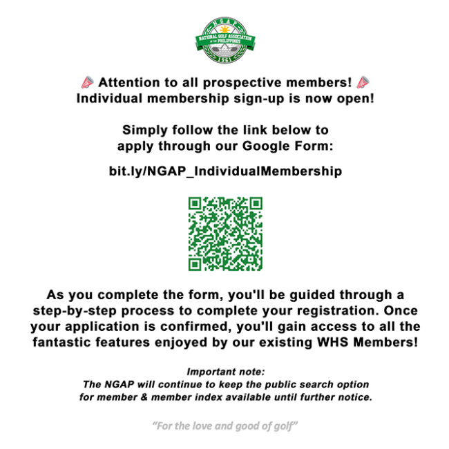WHS Individual Membership – National Golf Association of the Philippines